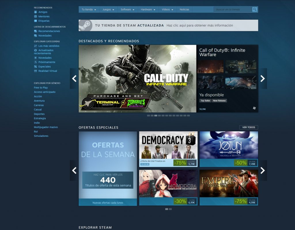 Steam se actualiza y estrena nueva interfaz