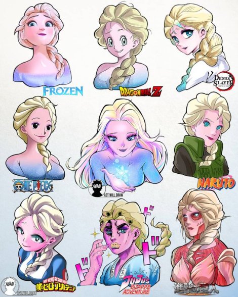 Recrean a Elsa (Frozen) en One Piece, Dragon Ball Z y más anime