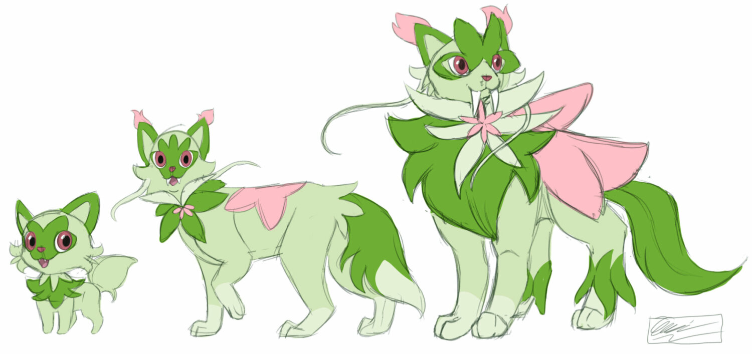 Un artista imagina las evoluciones de Sprigatito en Pokémon Escarlata y ...