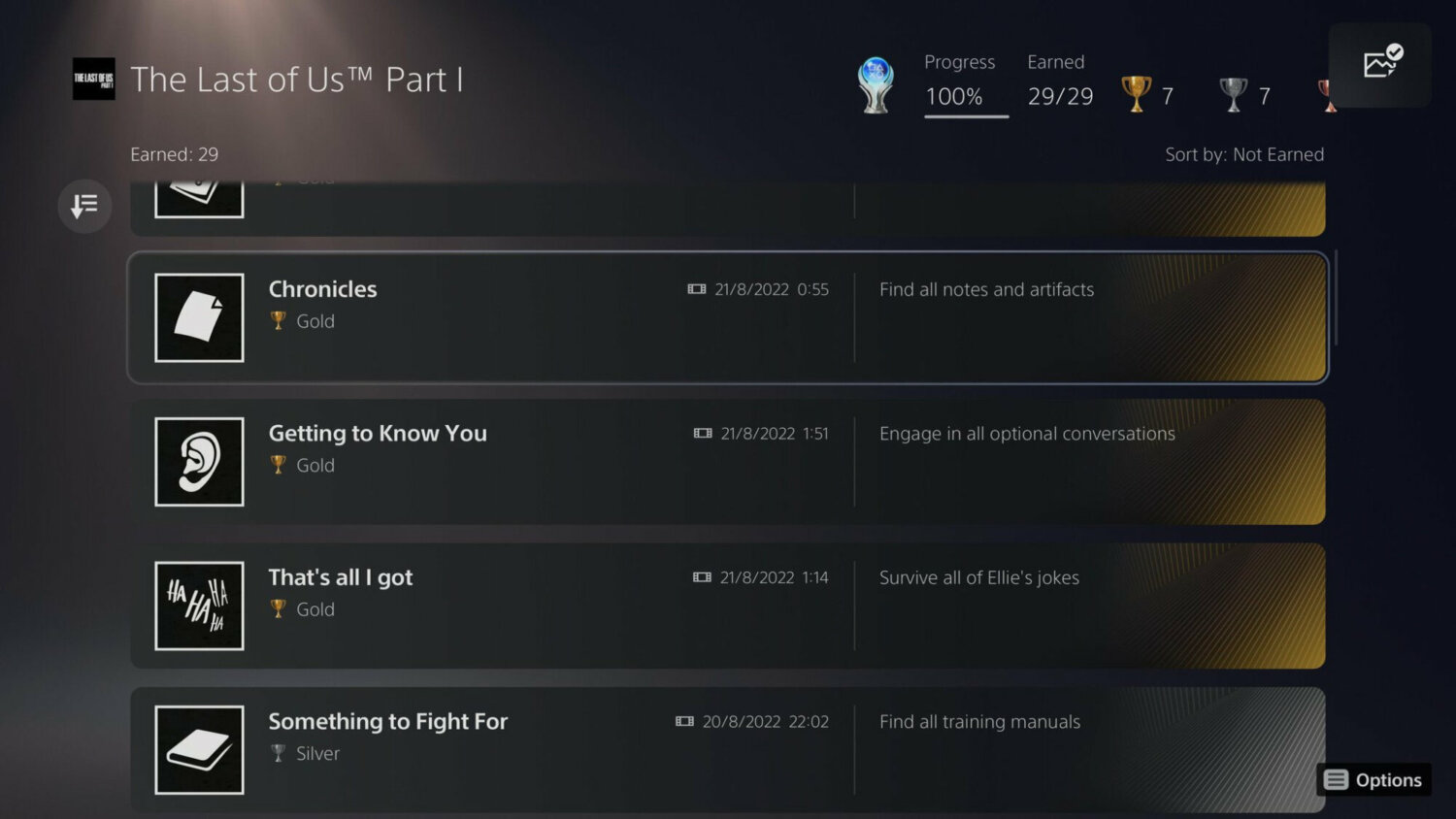 The Last of Us: Parte I ve filtrados algunos de sus elementos: lista de trofeos, configuraciones ...