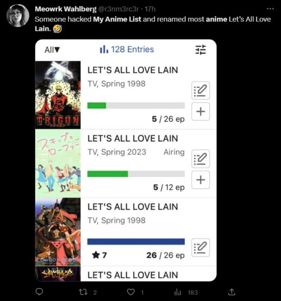 MAL (MyAnimeList) sufre uno de los mayores hackeos de su historia: 'Let ...