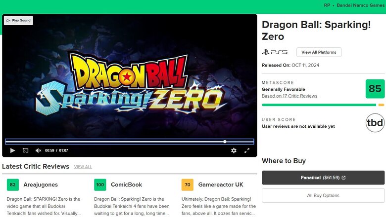 Dragon Ball: Sparking! Zero ha convencido y esta ha sido su puntuación recibida en Metacritic